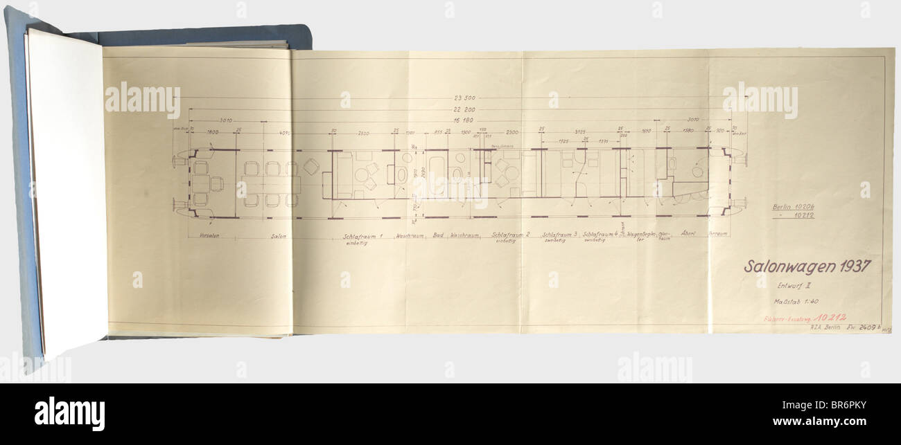 Plans for the "Führer's Train"., Nine original blueprints of plans for ...