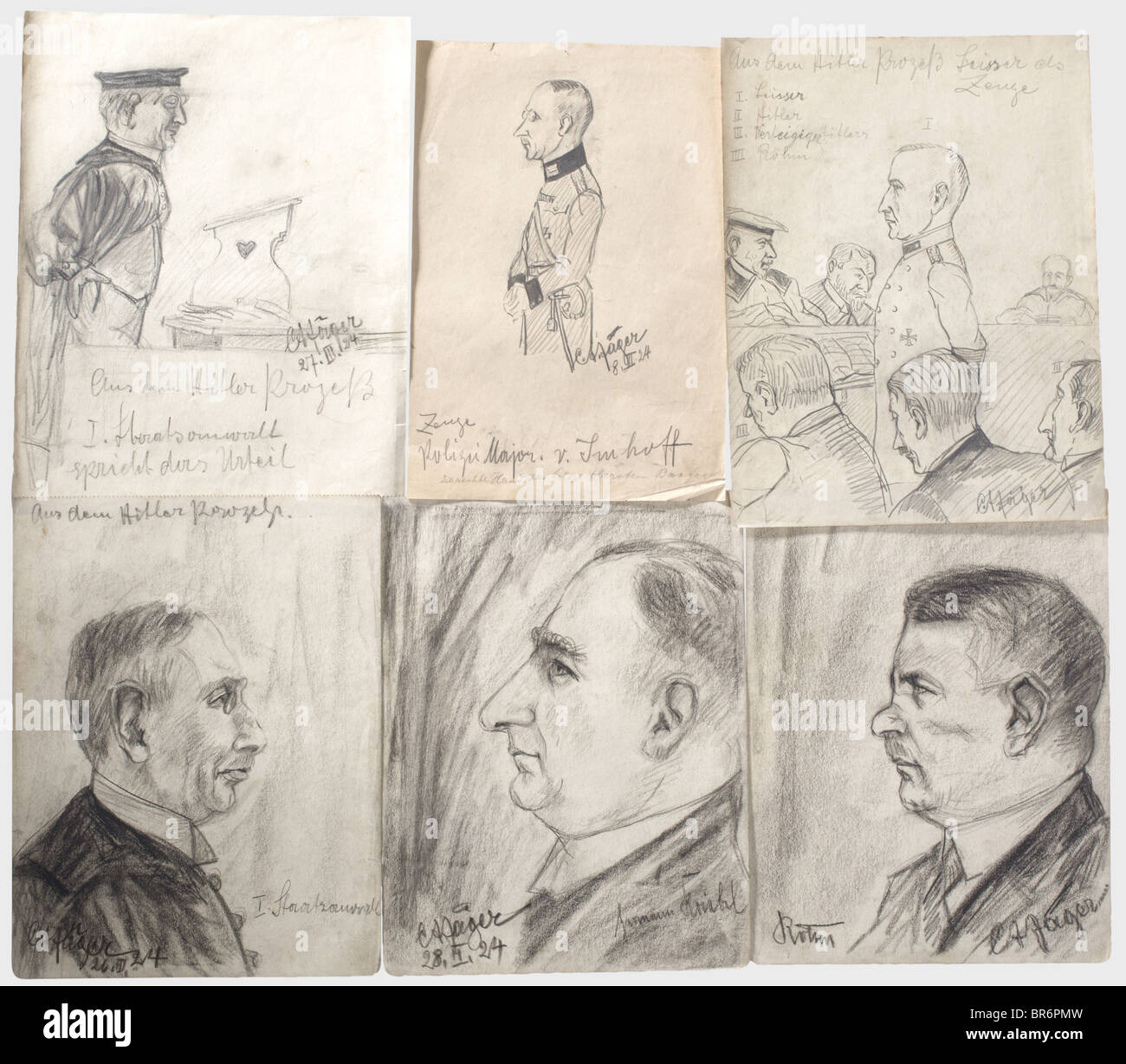 Hitler trial 1924 - sketches from the court room., 19 drawings by the ...