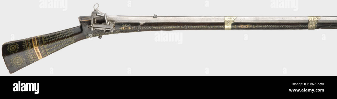 An Ottoman miquelet-lock rifle, circa 1750. Octagonal barrel with ...