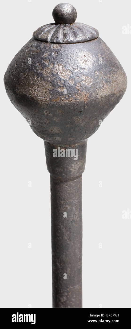 A Hungarian mace, 17th century. Hollow-worked, double conical striking ...