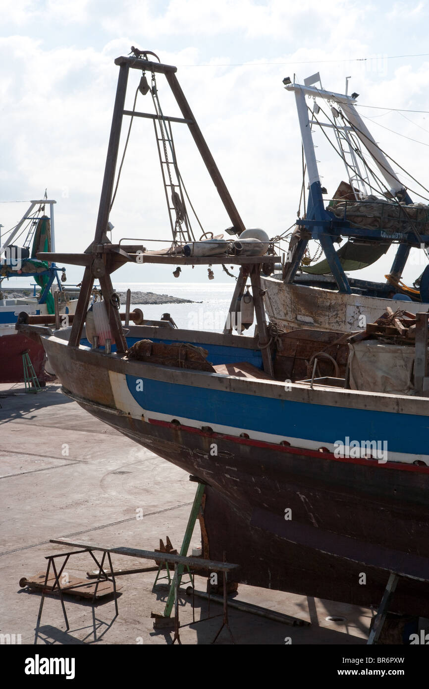 Fishing boats trawlers in shipyard Mediterranean sea Italy Stock Photo ...