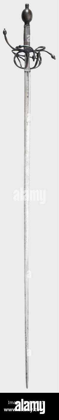 A long French rapier, circa 1600. Sturdy thrusting blade of flattened ...