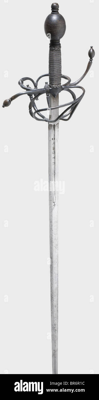 A long French rapier, circa 1600. Sturdy thrusting blade of flattened ...