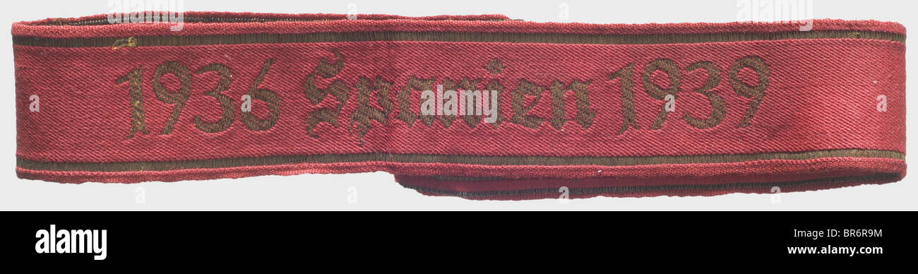 A cuff title "1936 Spanien 1939"., Woven version. Ruby-coloured with ...