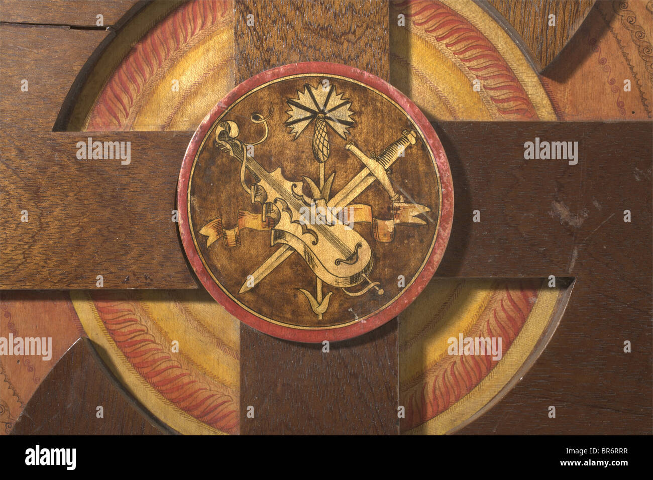 A Germanic wall shield., Oak-wood, circular form, hand-painted ...