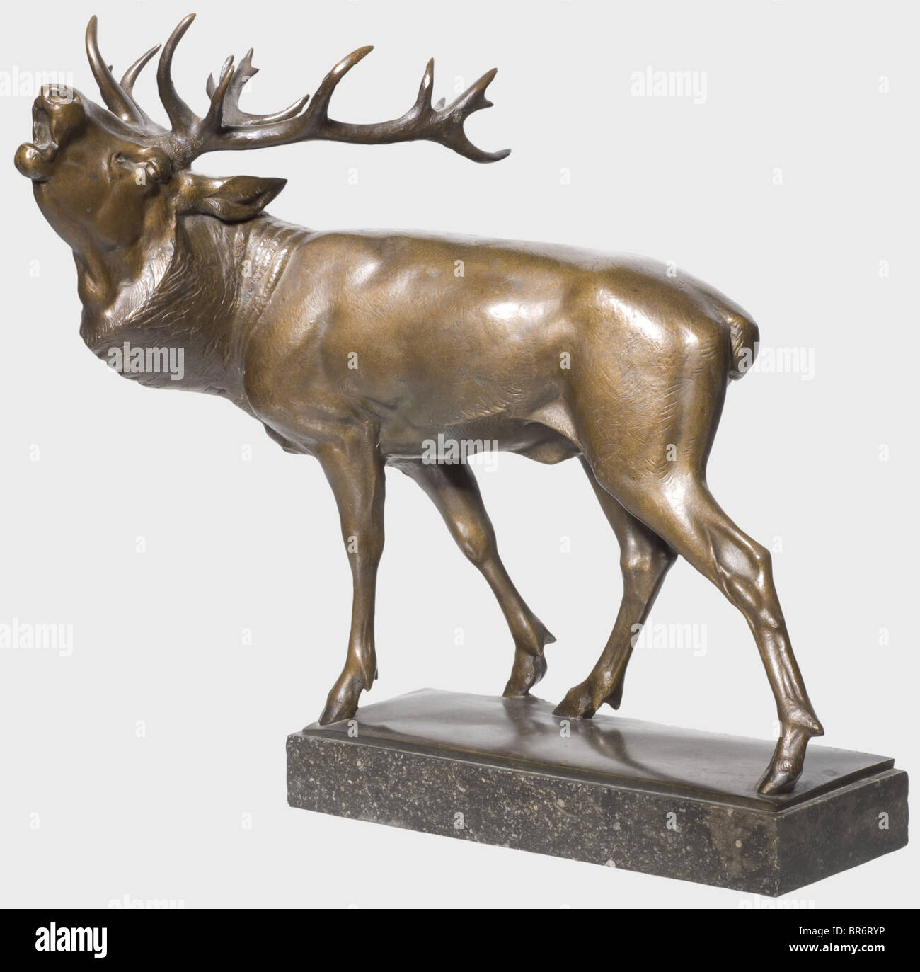 Prof. Theodor Kärner (1884 - 1966) - a belling stag., Bronze sculpture ...