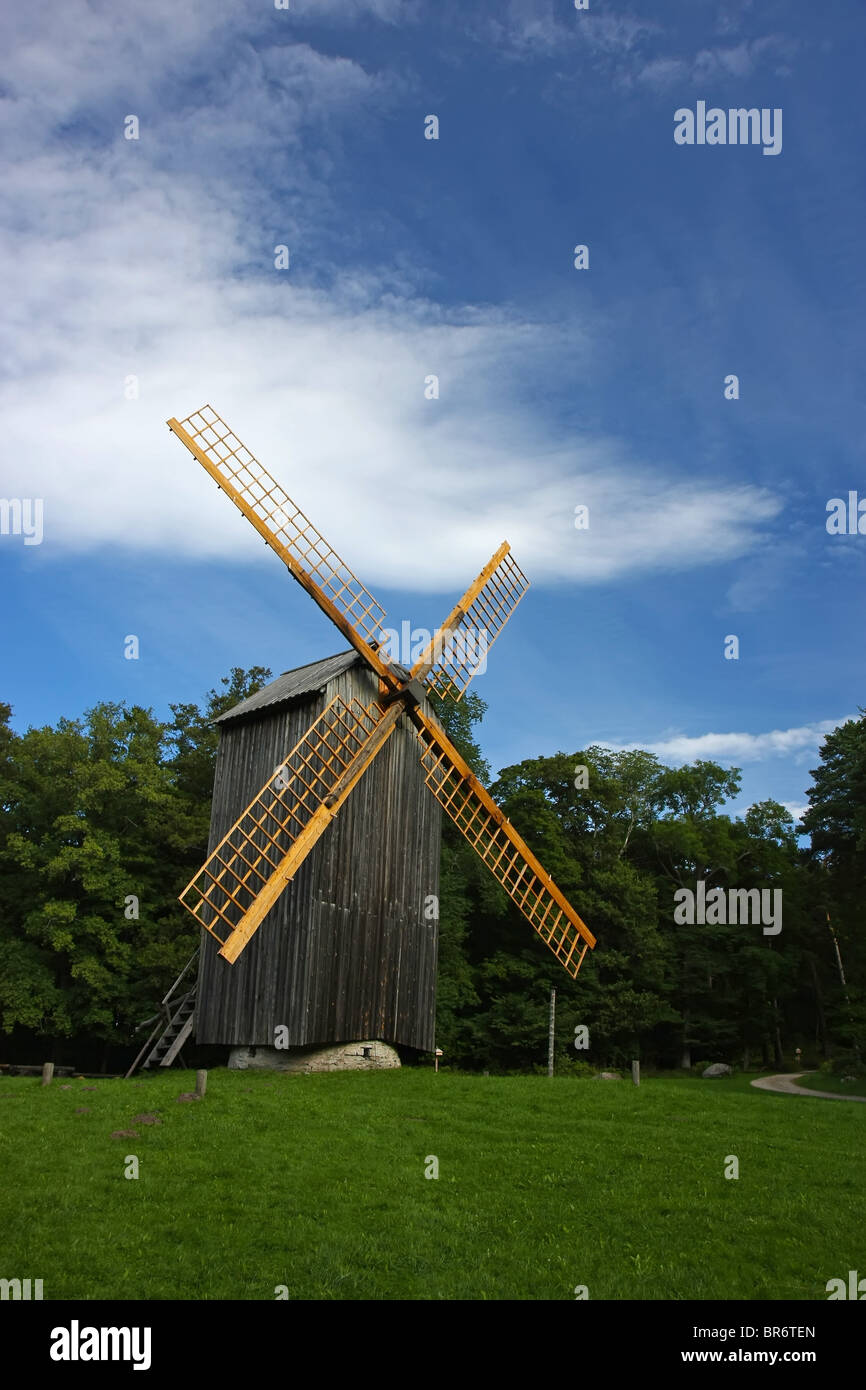 Old example of an alternative energy generation - wooden windmill Stock ...
