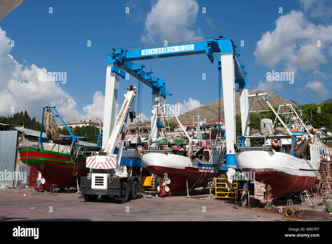 Fishing boats trawlers in shipyard Mediterranean sea Formia Campania ...