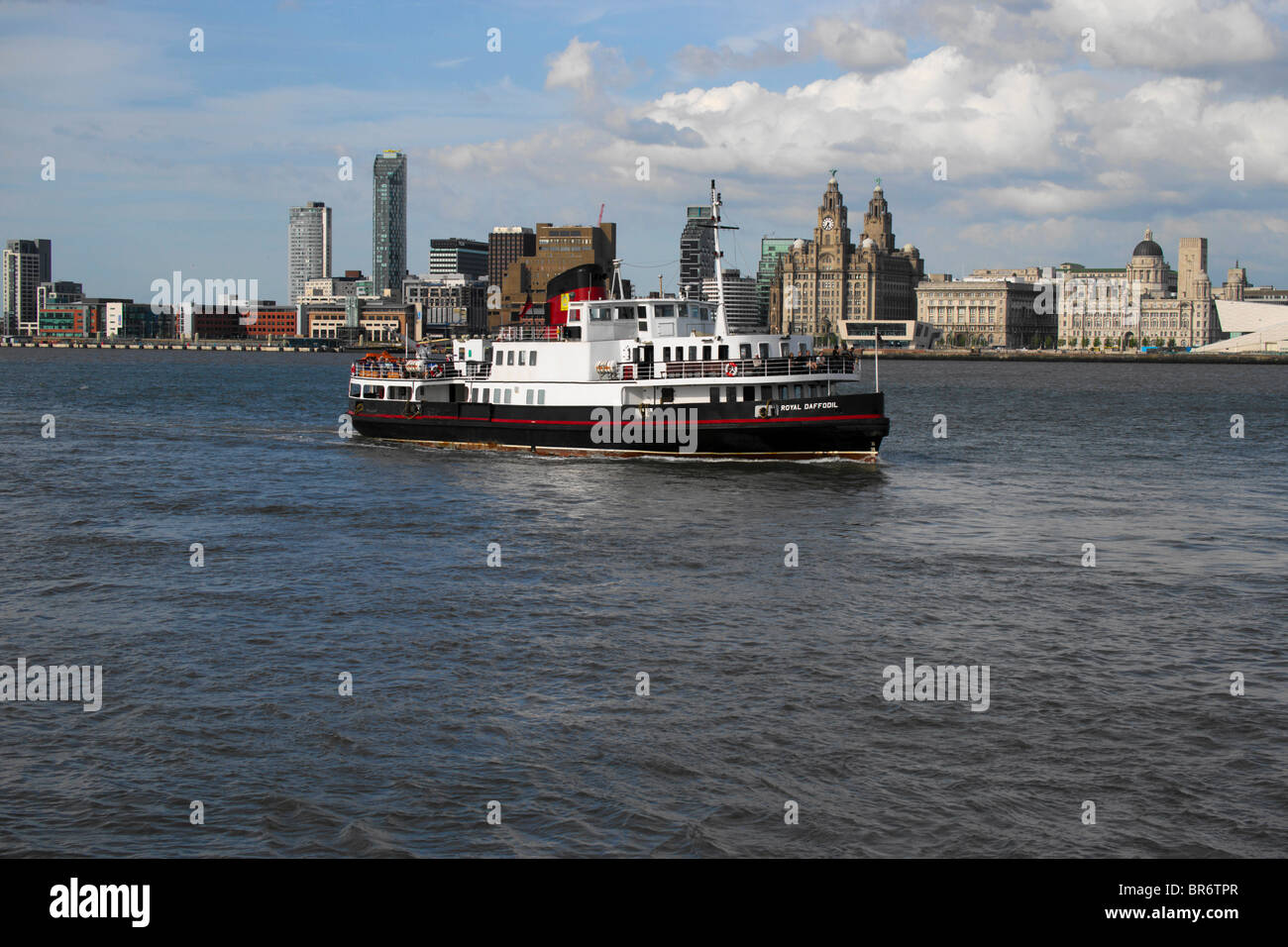 The River Mersey from the Wirral with The Royal Liver Buildings in the ...