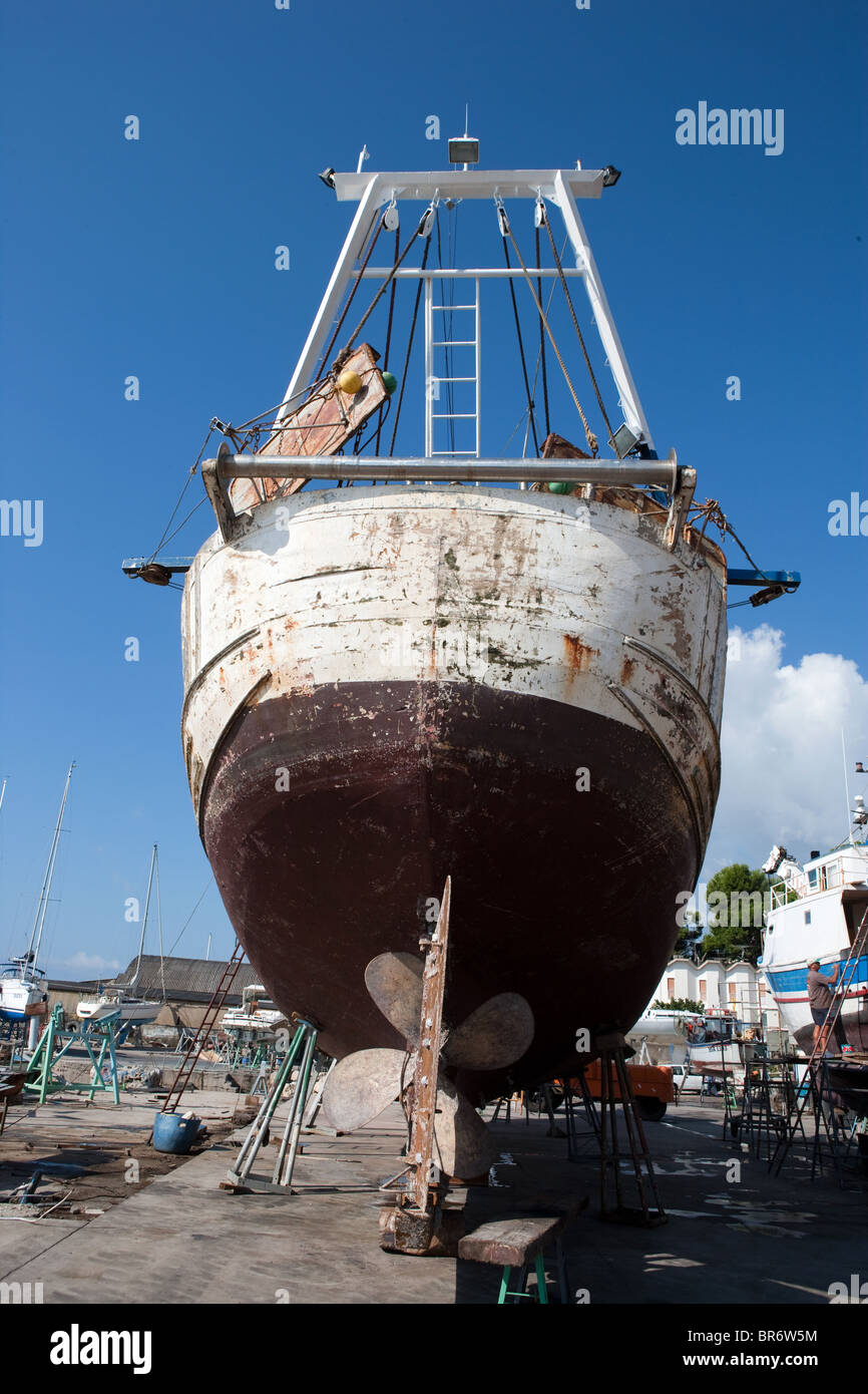 Fishing boats trawlers in shipyard Mediterranean sea Formia Campania ...