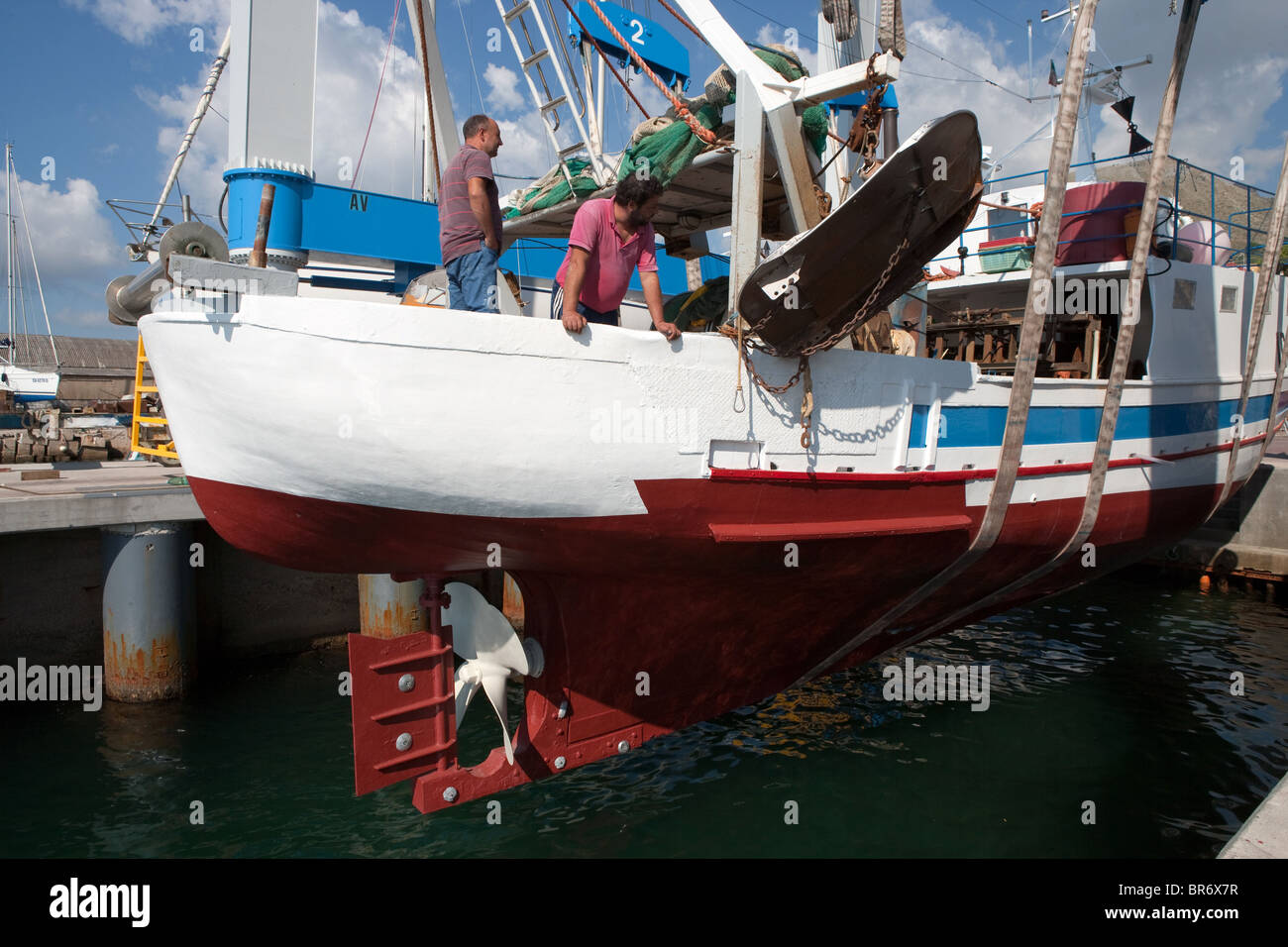 Fishing boats trawlers in shipyard Mediterranean sea Formia Campania ...