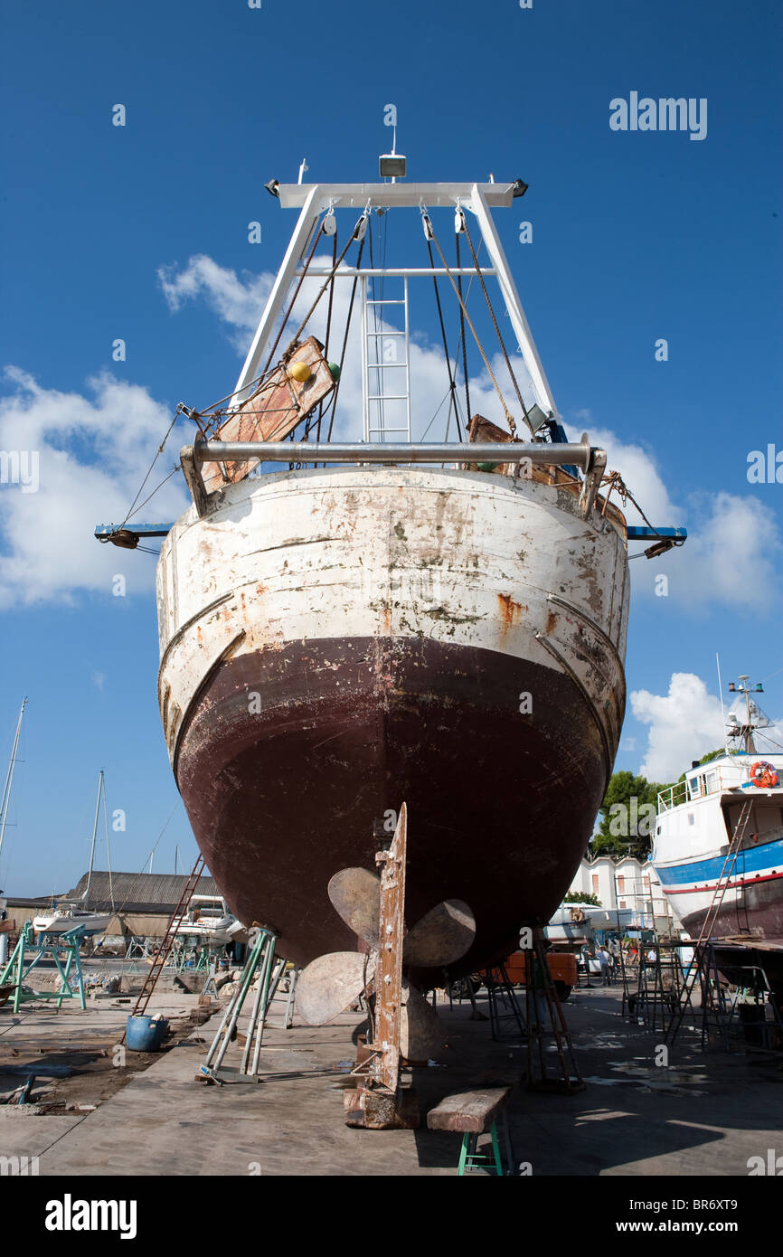 Fishing boats trawlers in shipyard Mediterranean sea Formia Campania ...