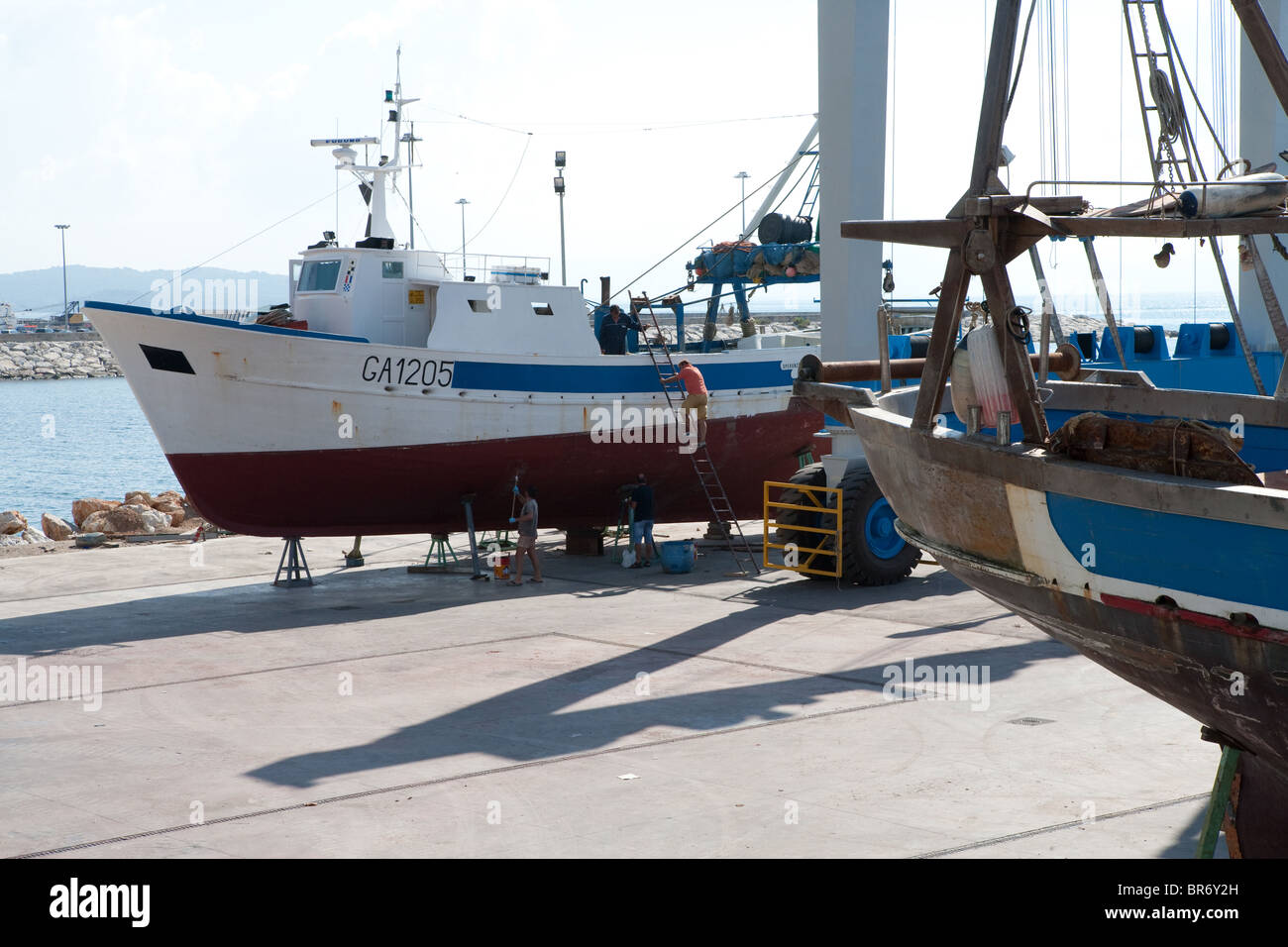 Fishing boats trawlers in shipyard Mediterranean sea Formia Campania ...