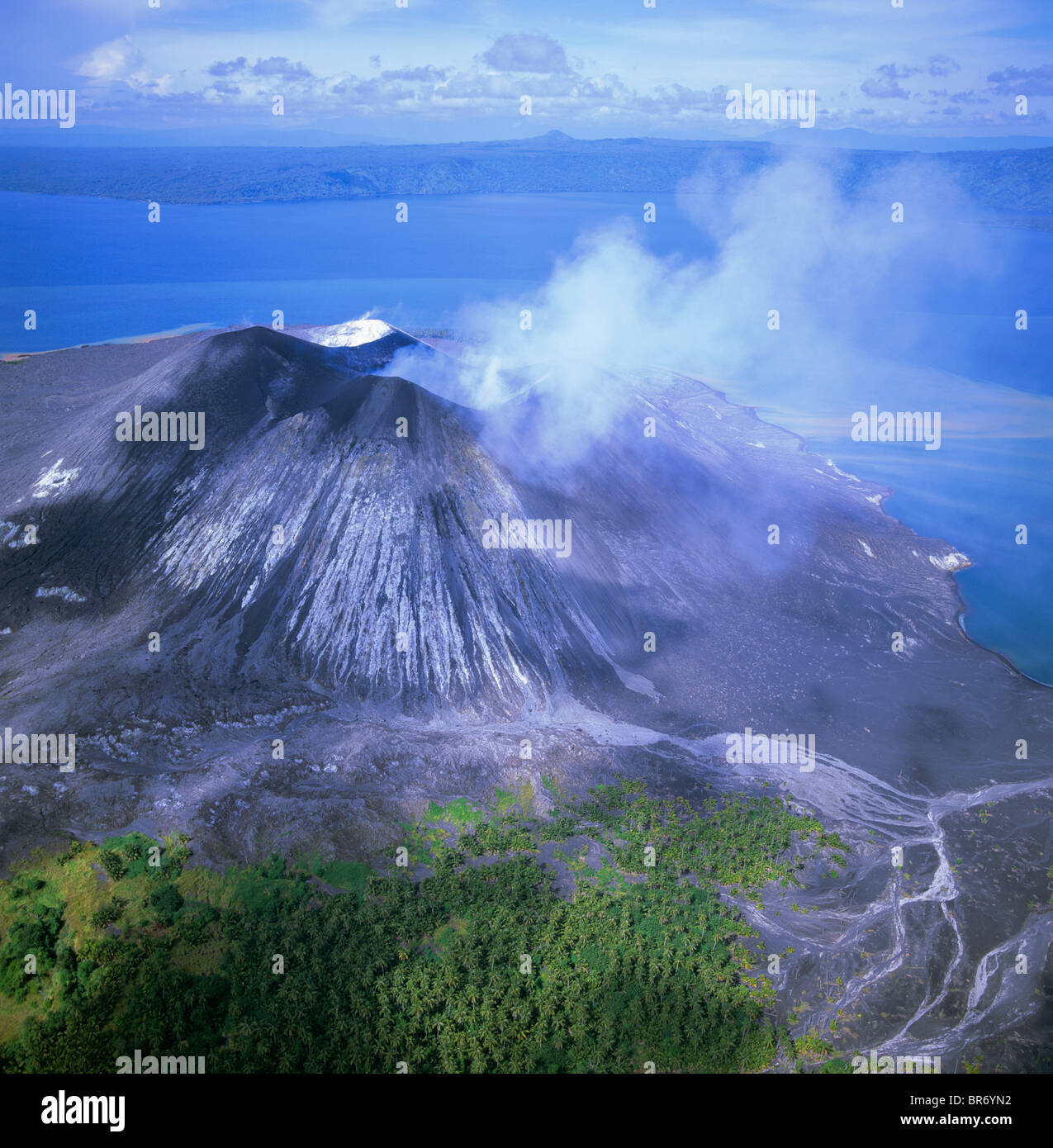 Aerial view of Tuvurvur volcano, East New Britain, Papua New Guinea ...