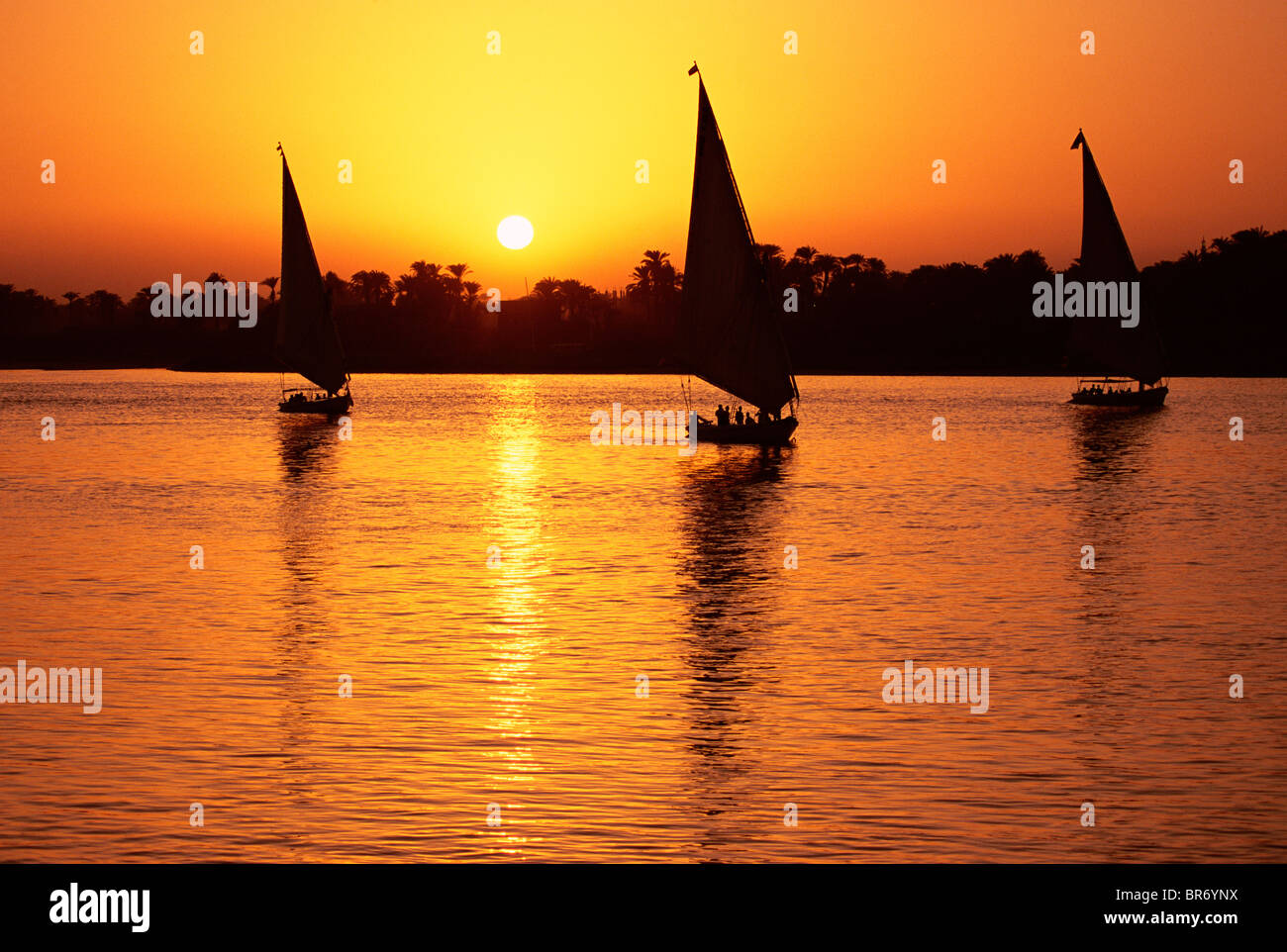 Feluccas on River Nile at sunset, Luxor, Egypt Stock Photo - Alamy
