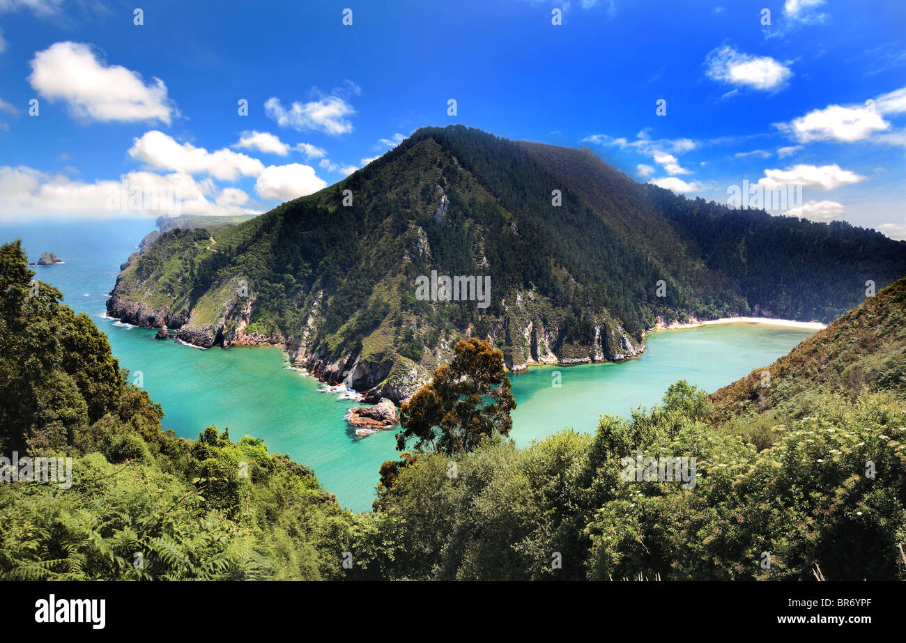 Marvellous scenic of the sea and mountains in Asturias,Spain Stock ...