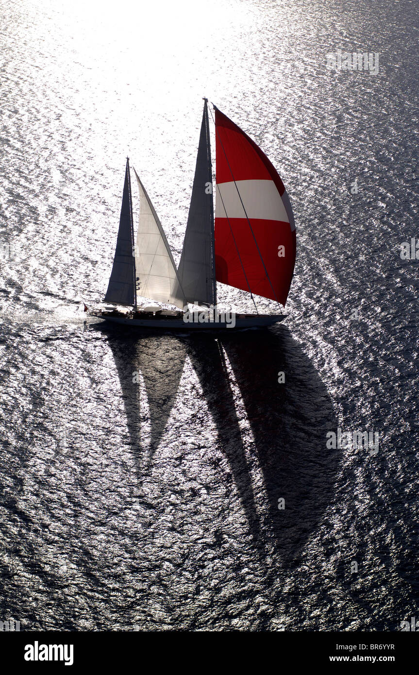 SY "Adele", 180 foot Hoek Design, underway just off the Antigua coast ...