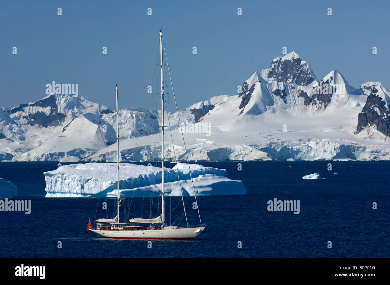 SY "Adele", 180 foot Hoek Design, motoring past icebergs at Portal ...