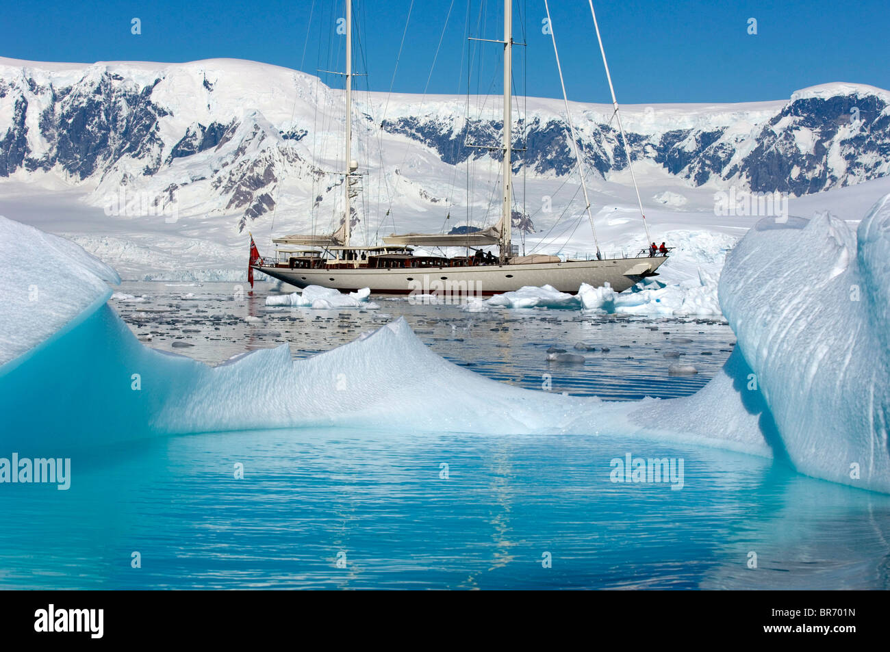 SY "Adele", 180 foot Hoek Design, motoring through the brash ice in ...