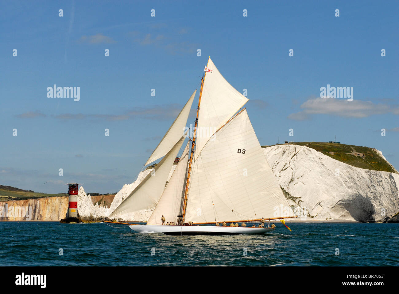 Tuiga sailing past the Needles Lighthouse during Round the Island Race ...