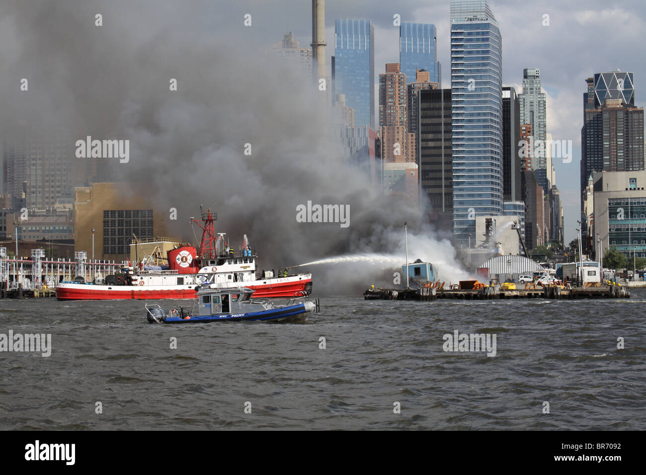 New York City- September 4, 2010-NYFD fire boat working on the Hudson ...