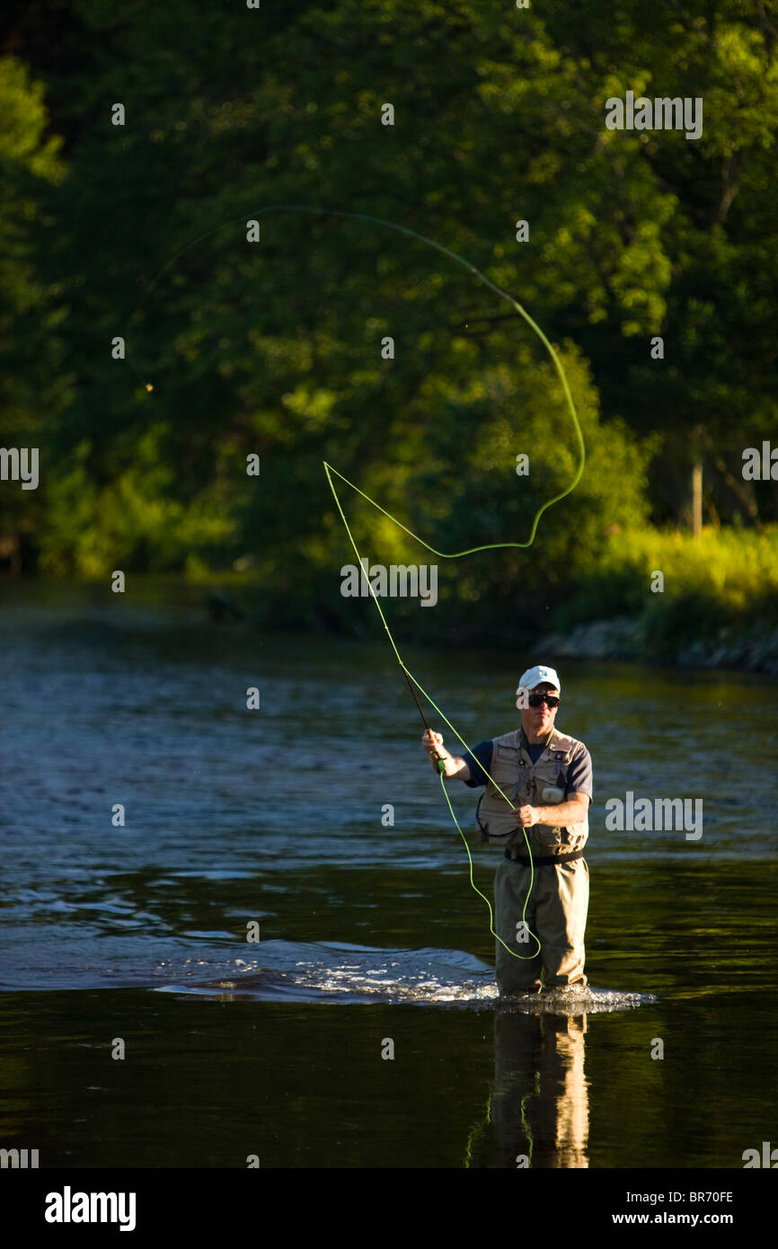 A man fly-fishing on the Connecticut River in Clarksville, New ...