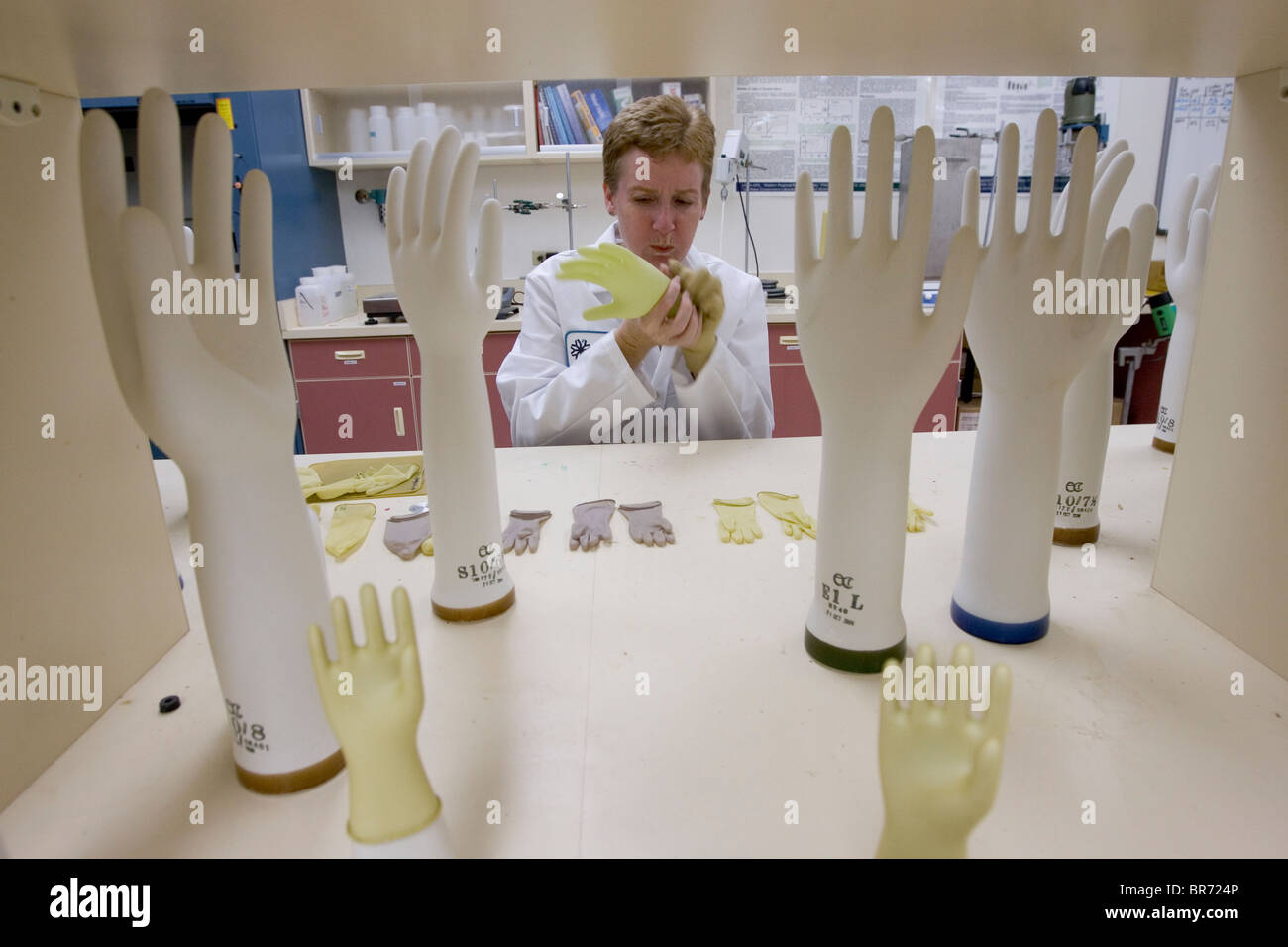 Scientist with the Yulex Corp. makes prototypes of rubber gloves to ...