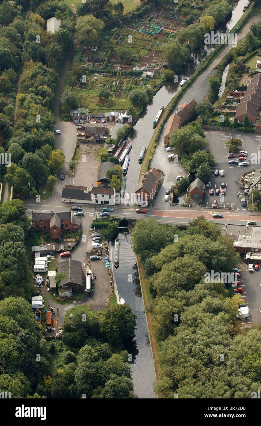 Aerial view of the Staffordshire and Worcestershire Canal passing ...