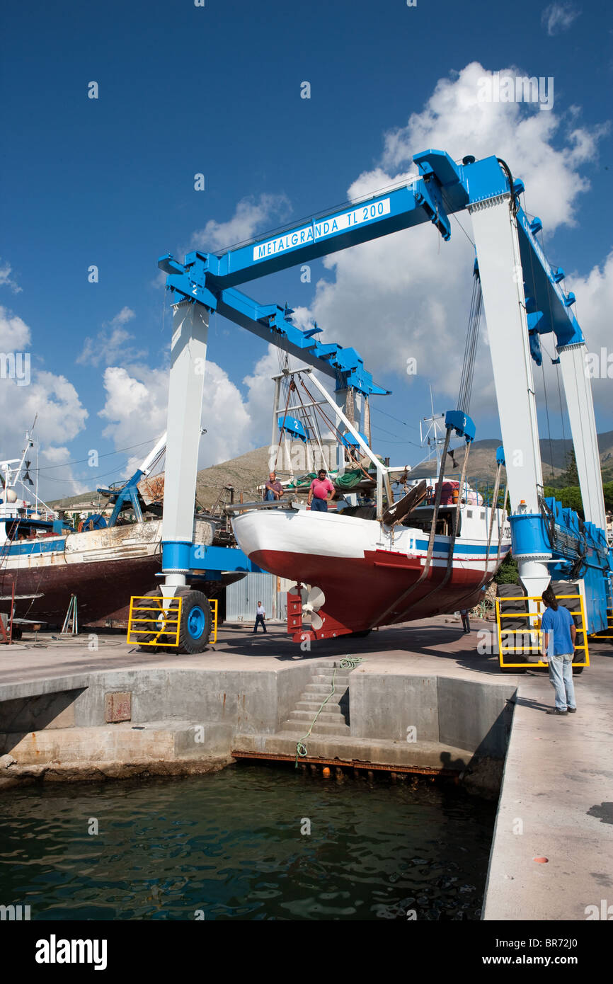 Fishing boats trawlers in shipyard Mediterranean sea Formia Campania ...