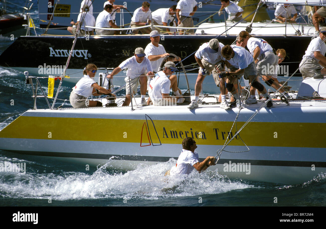 Crewman has fallen overboard on "America True" but has managed to keep ...