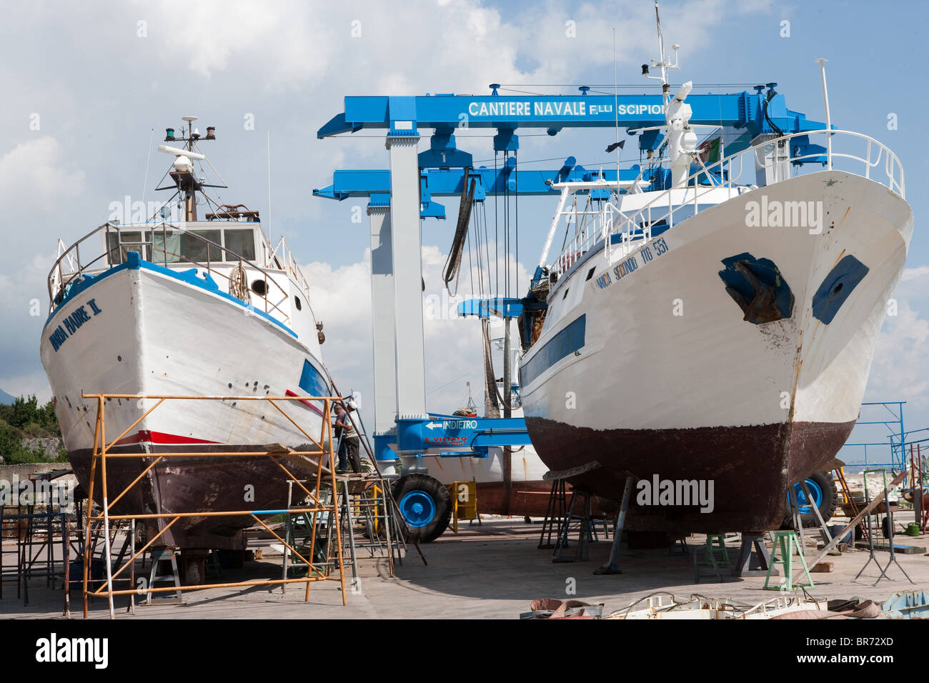 Fishing boats trawlers in shipyard Mediterranean sea Formia Campania ...