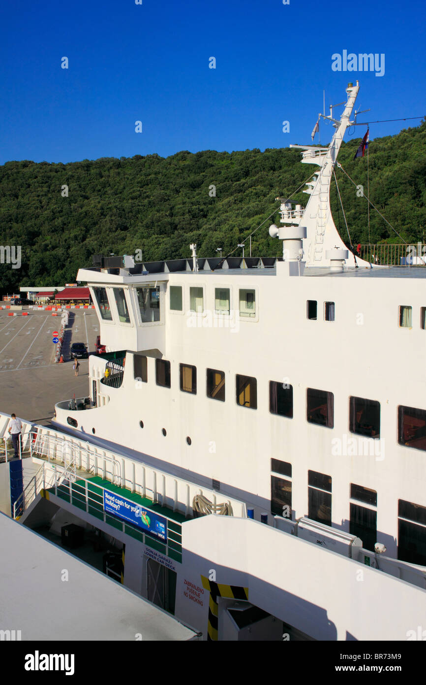 A passenger and car ferry in Valbiska (Krk Island) before leaving for ...