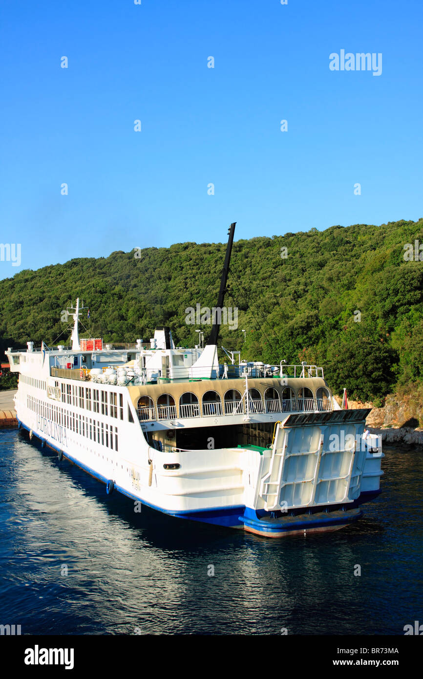A passenger and car ferry in Valbiska (Krk Island) before leaving for ...