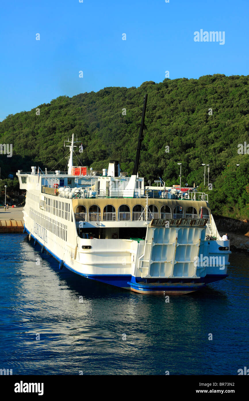 A passenger and car ferry in Valbiska (Krk Island) before leaving for ...