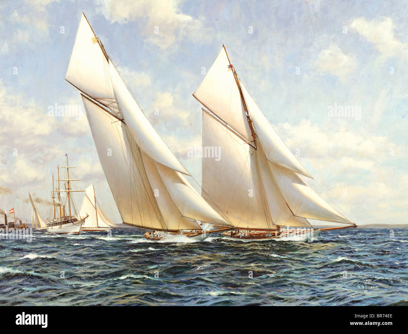 Defender to windward of Valkyrie III during the first race for the ...