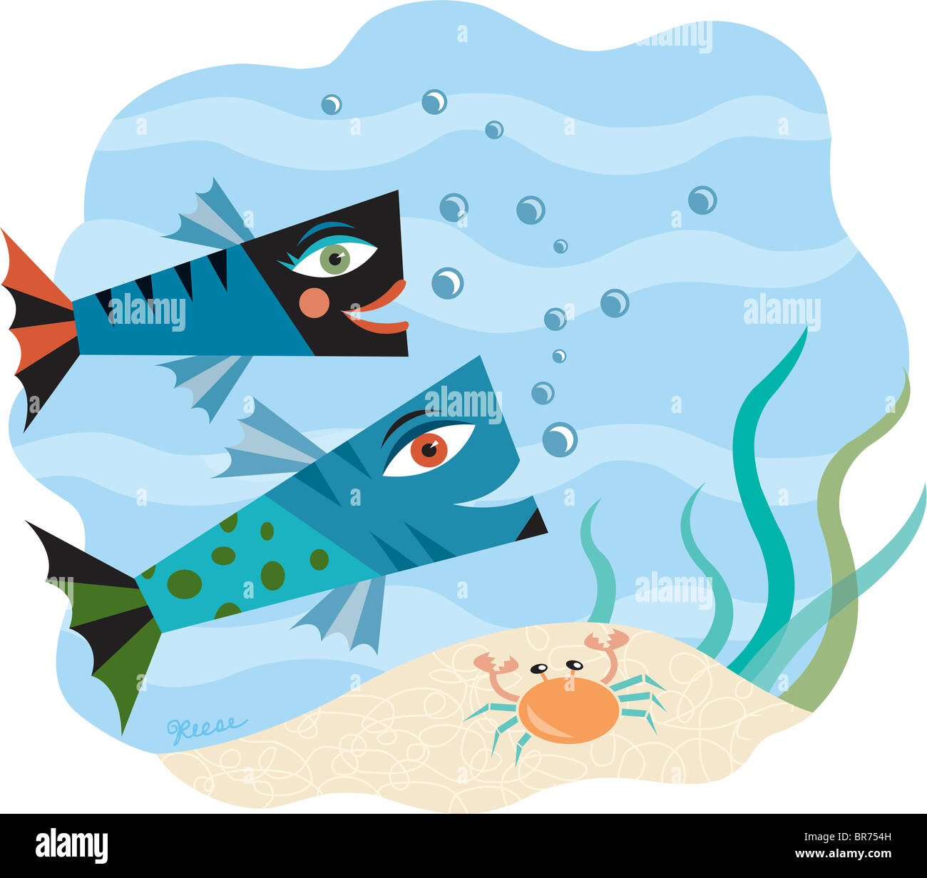 Two fish swimming together near a crab Stock Photo - Alamy