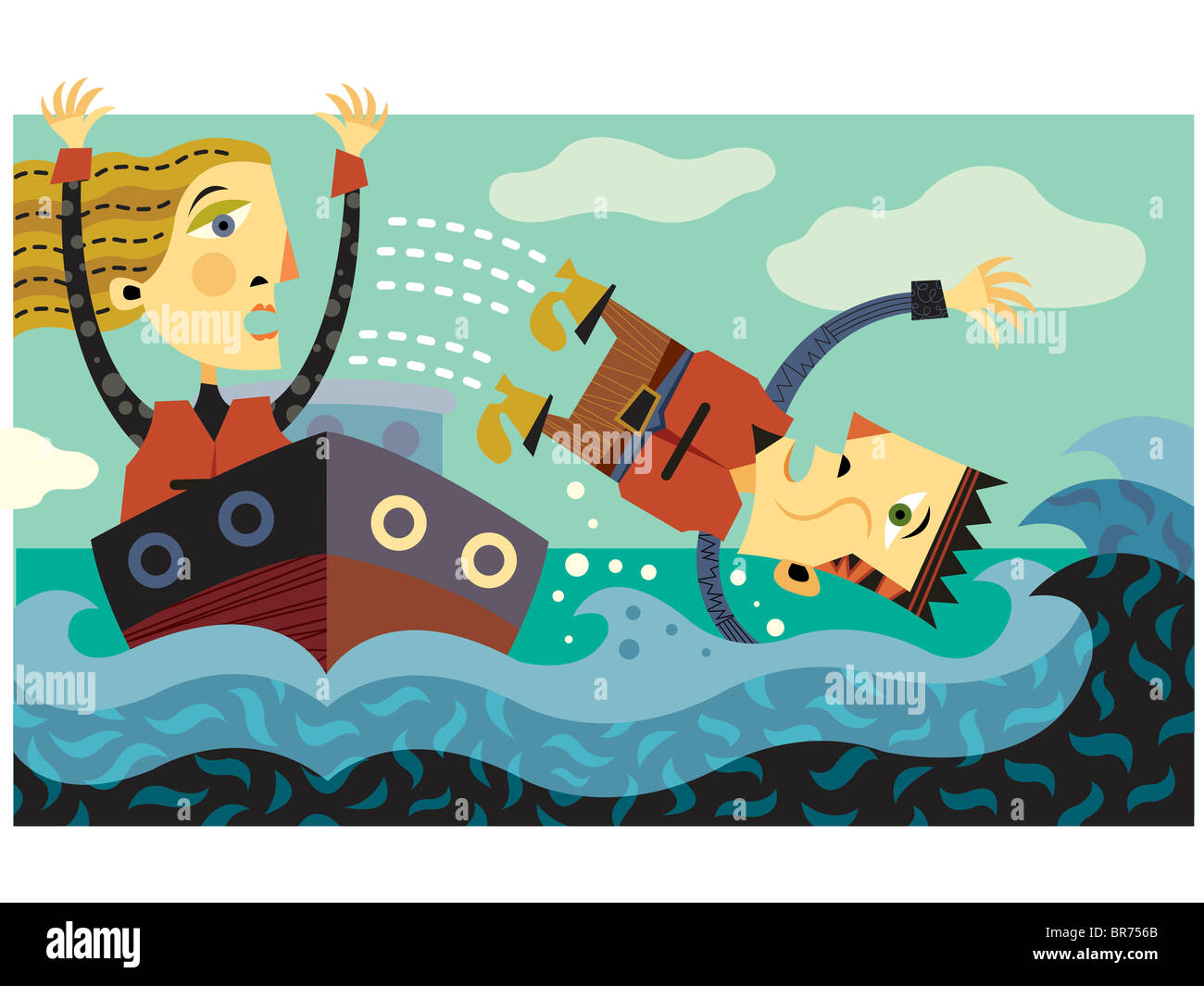 Man overboard man fallen in water in the sea hi-res stock photography ...