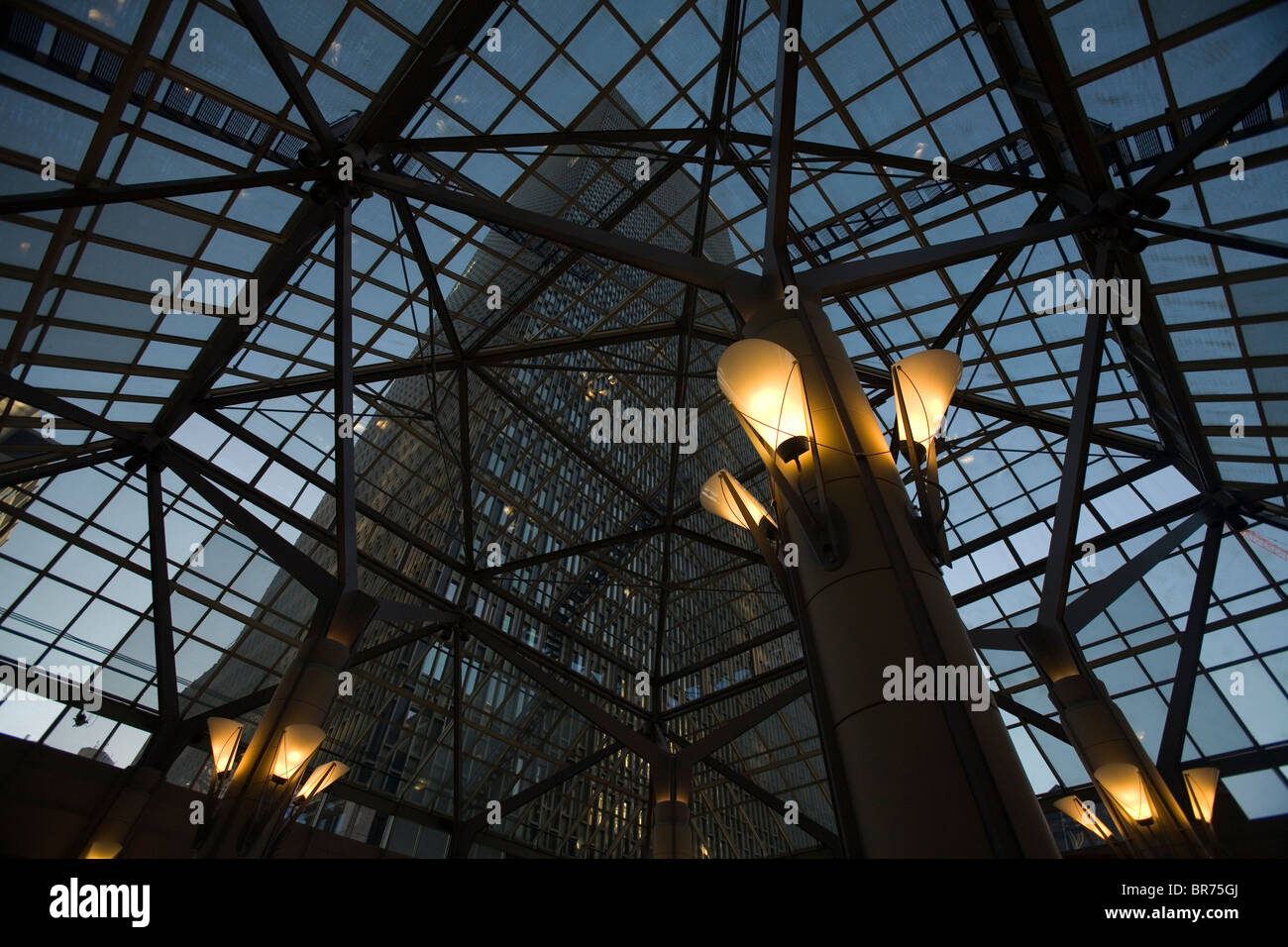 The Prundential Tower as seen from the inside of the Prudential Center ...