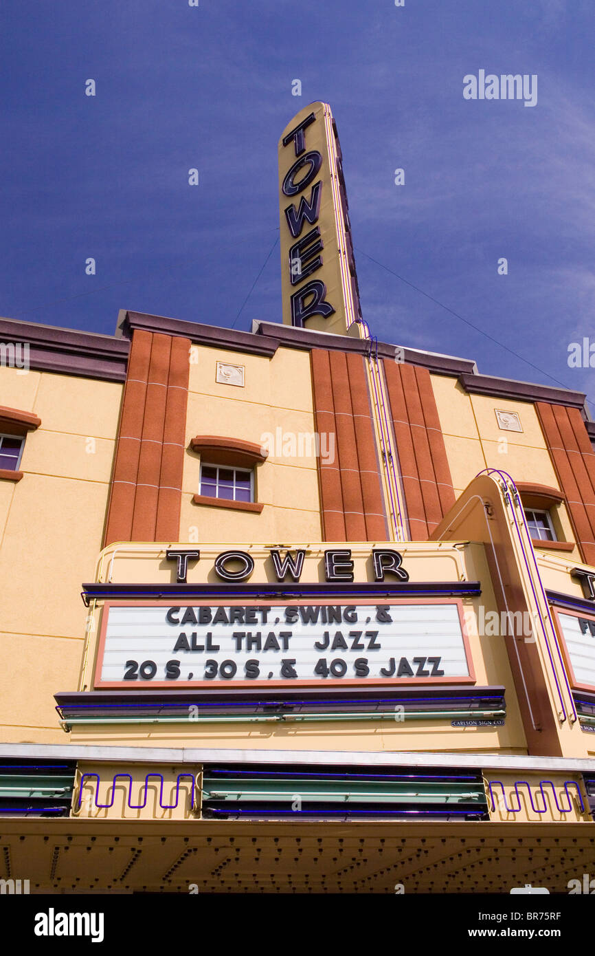 A low angle view of the Tower Theater in downtown Bend Oregon Stock ...