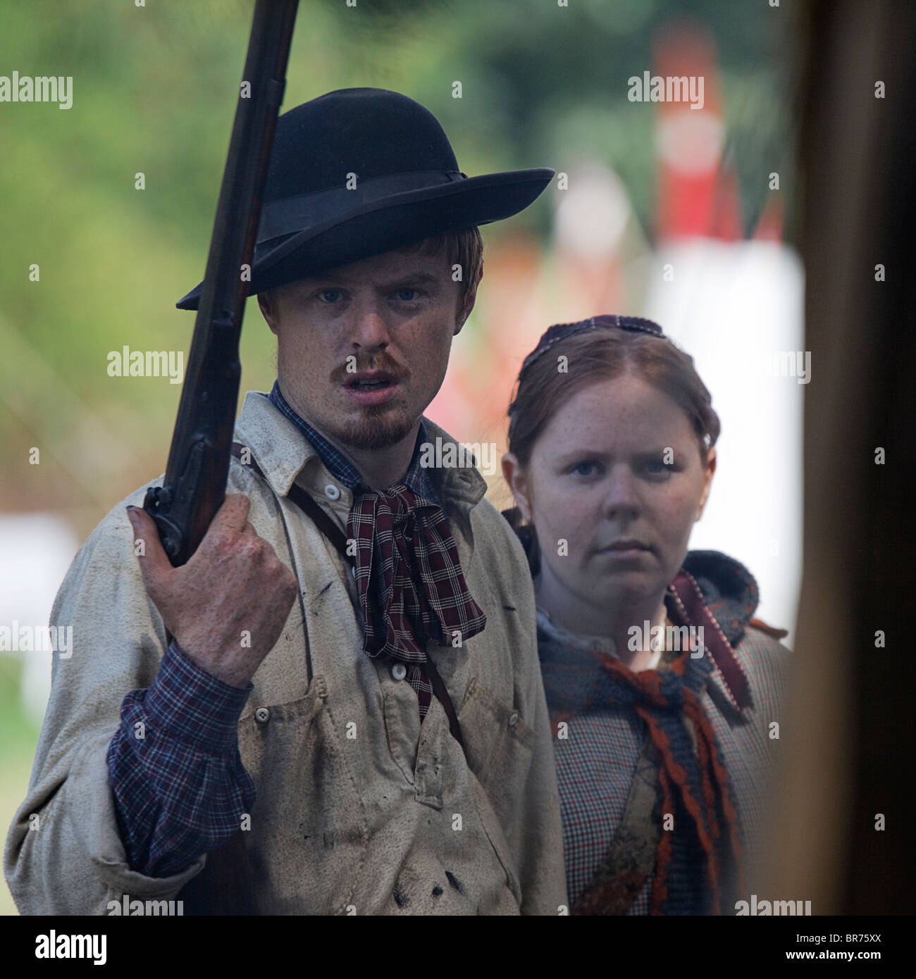 North American Man with Musket & Wife 1700s Stock Photo - Alamy
