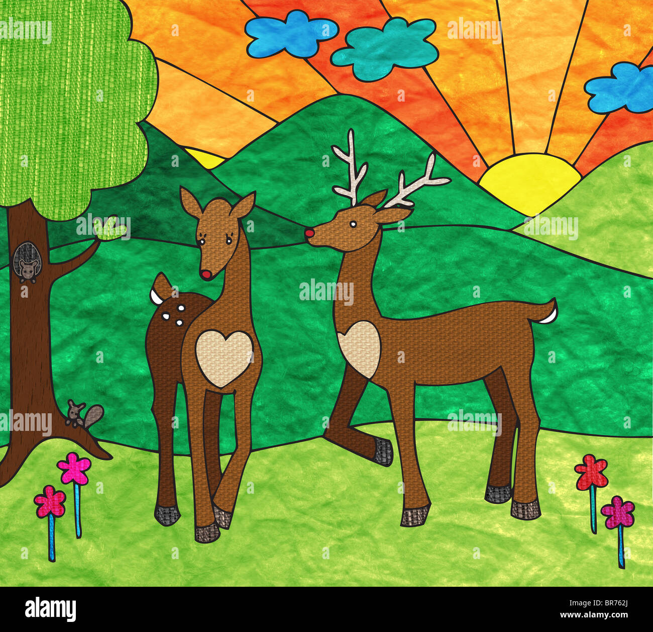 Deer sunset painting hi-res stock photography and images - Alamy