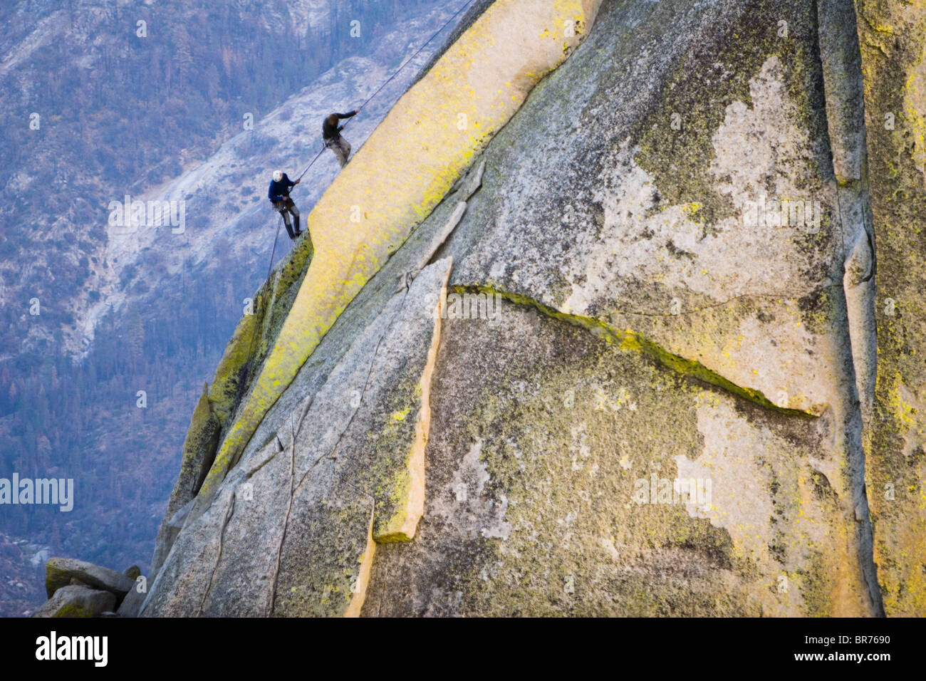 Two people rock rappeling California Stock Photo - Alamy