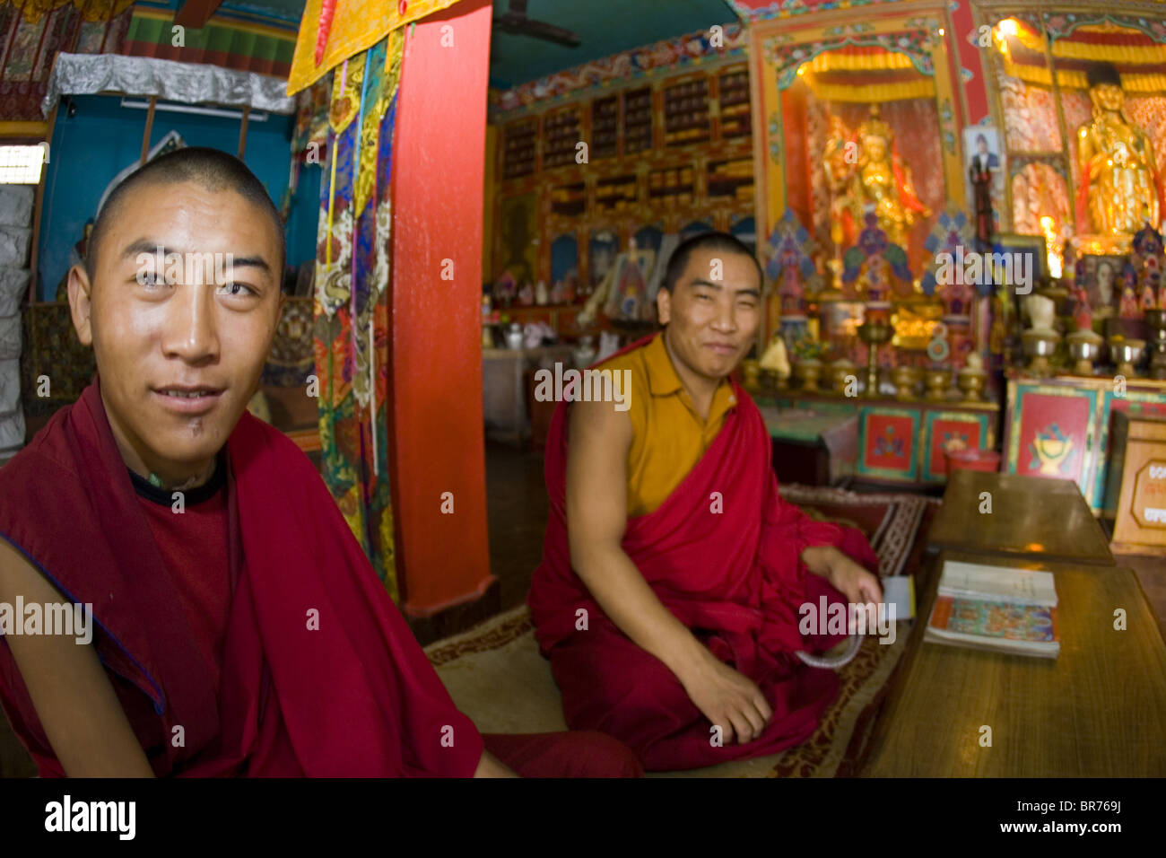 Buddhist monks in monastary Nepal Stock Photo - Alamy