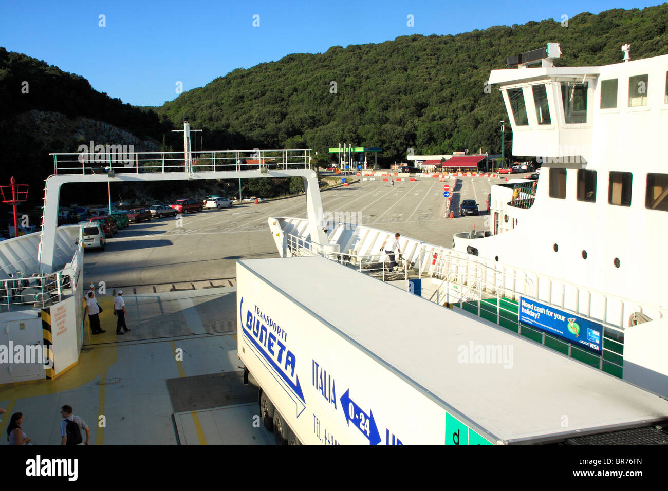 A passenger and car ferry in Valbiska (Krk Island) before leaving for ...