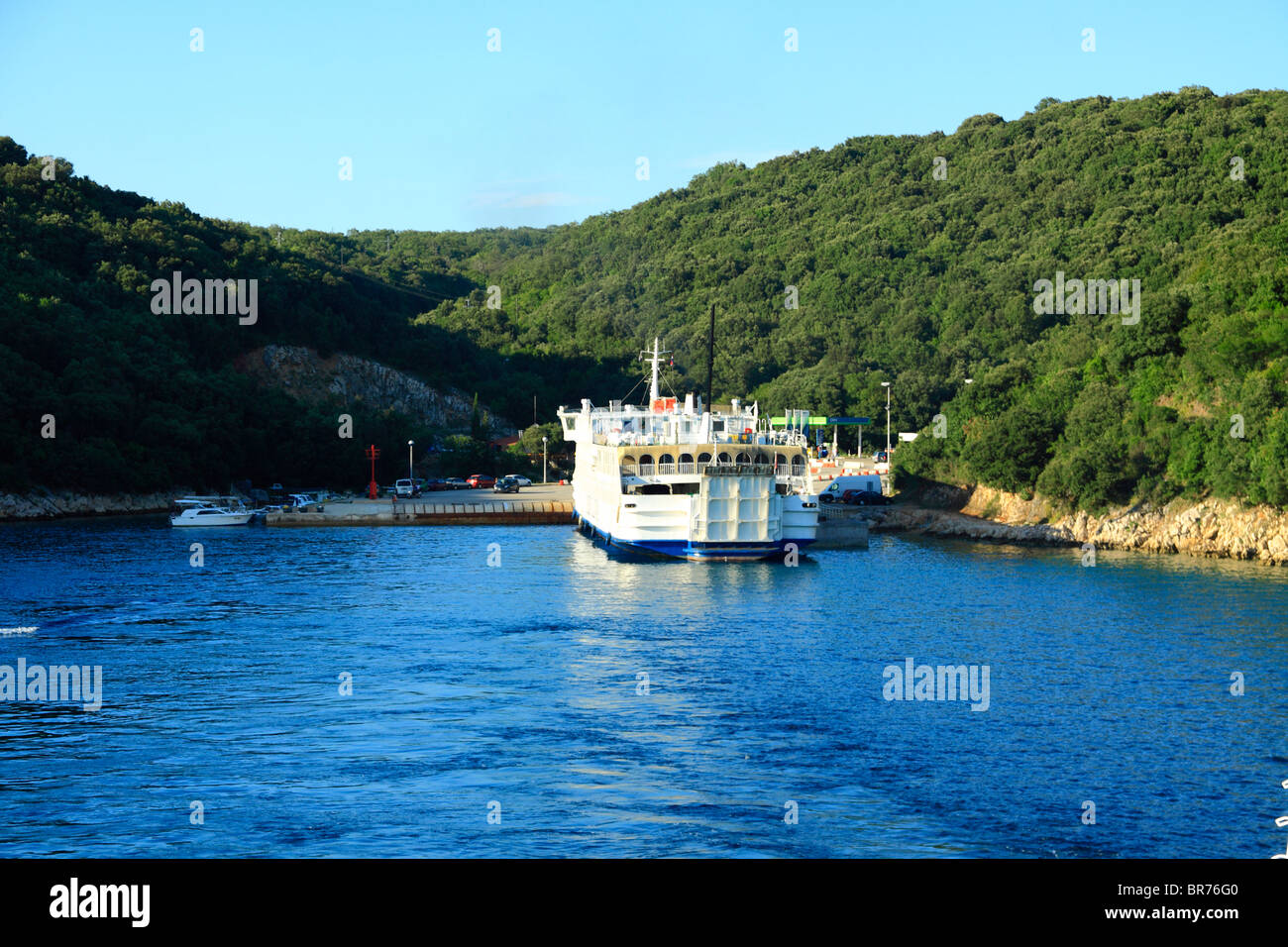 A passenger and car ferry in Valbiska (Krk Island) before leaving for ...