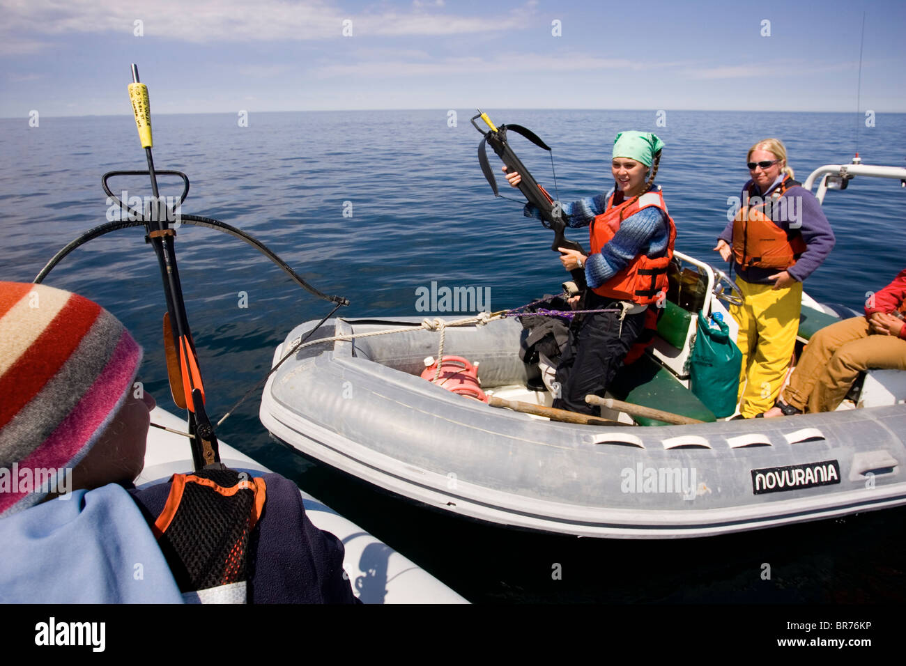 A group of students and researchers track a finback whale near Mount ...