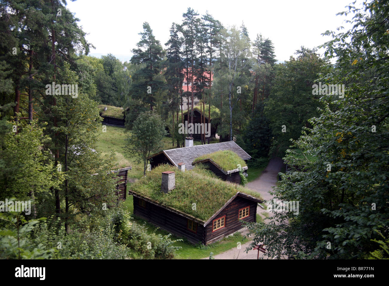 Open air museum in Oslo, Bygdoy folks museum with traditional wooden ...
