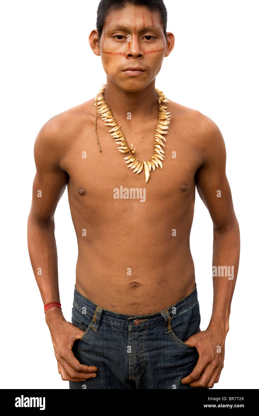 An indigenous man poses for a portrait series on the Colombian people ...