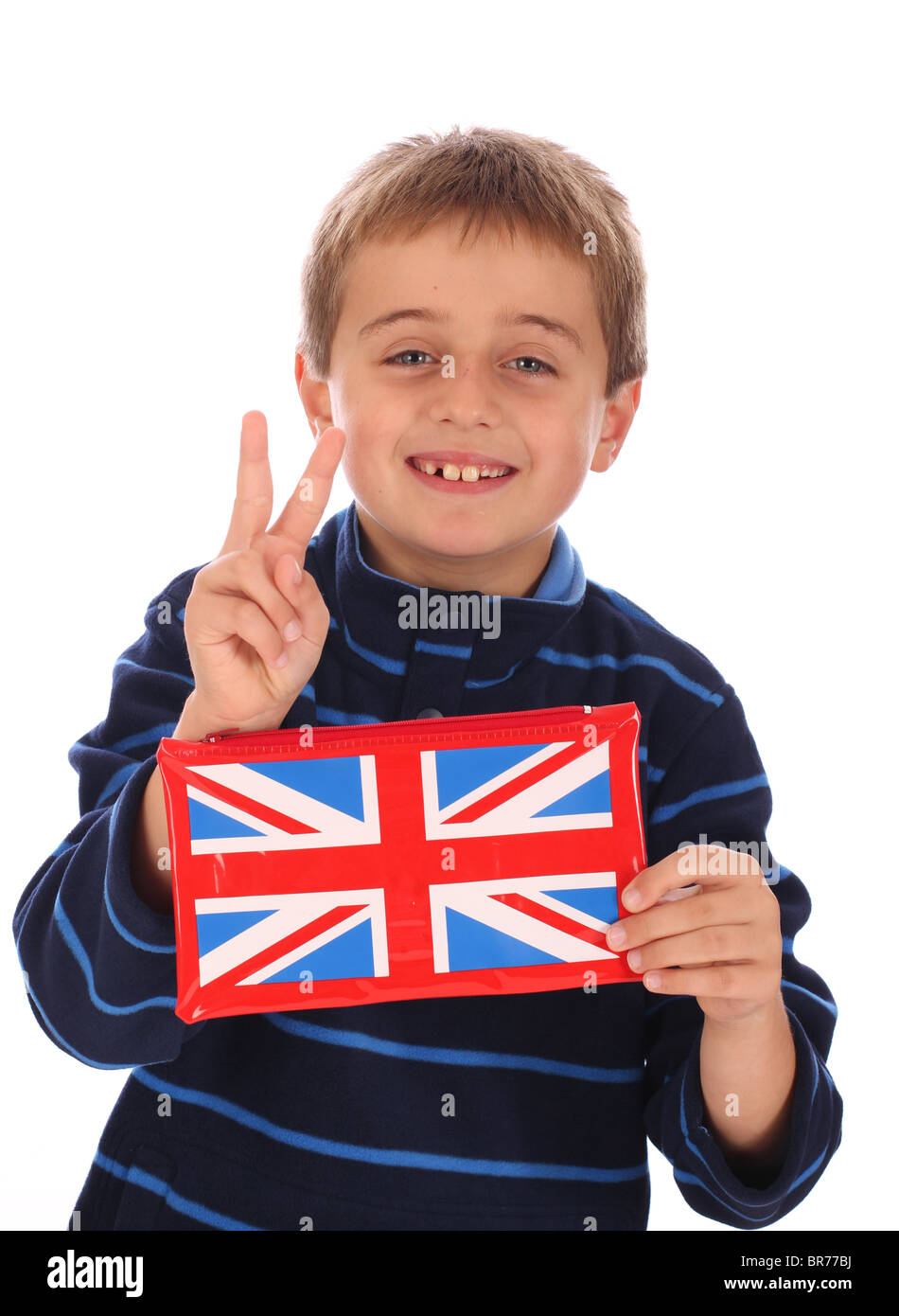 Small boy with his British flag pencil case Stock Photo - Alamy