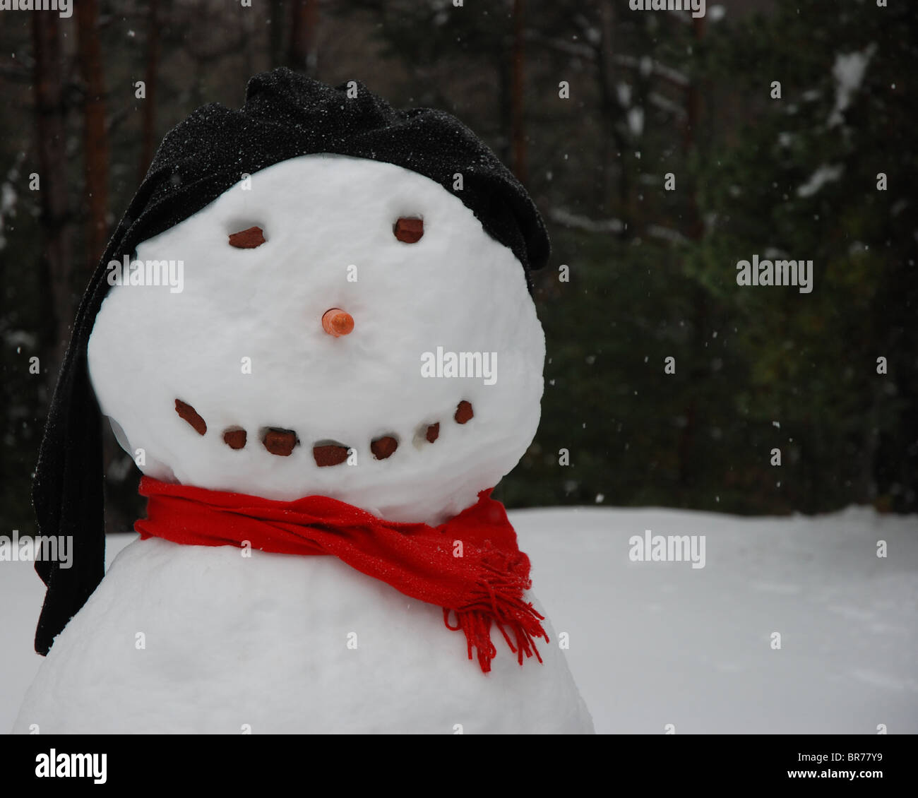 Snowman face with red scarf Stock Photo - Alamy